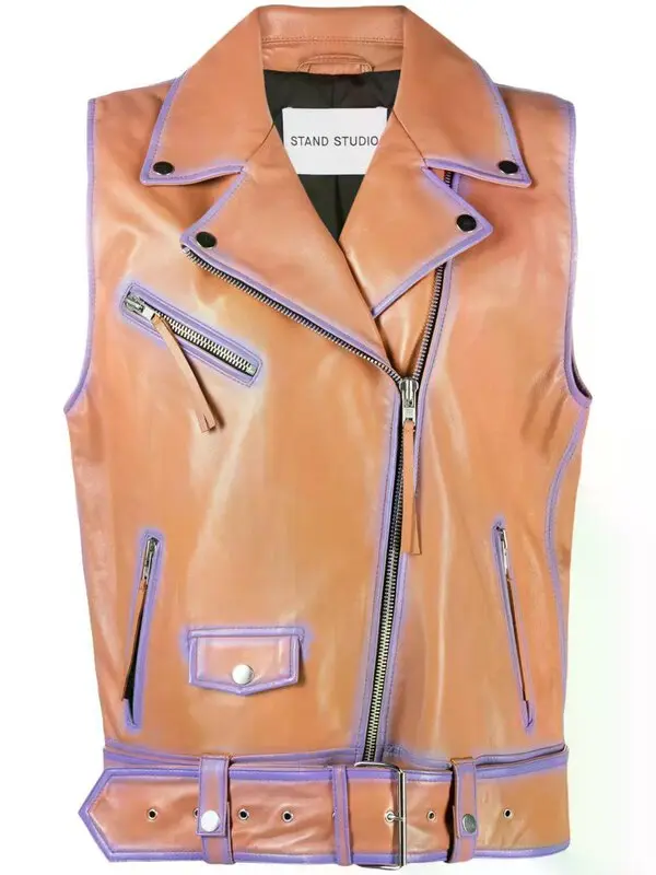 STAND STUDIO Contrast-trim Lambskin Leather Vest - Brown
