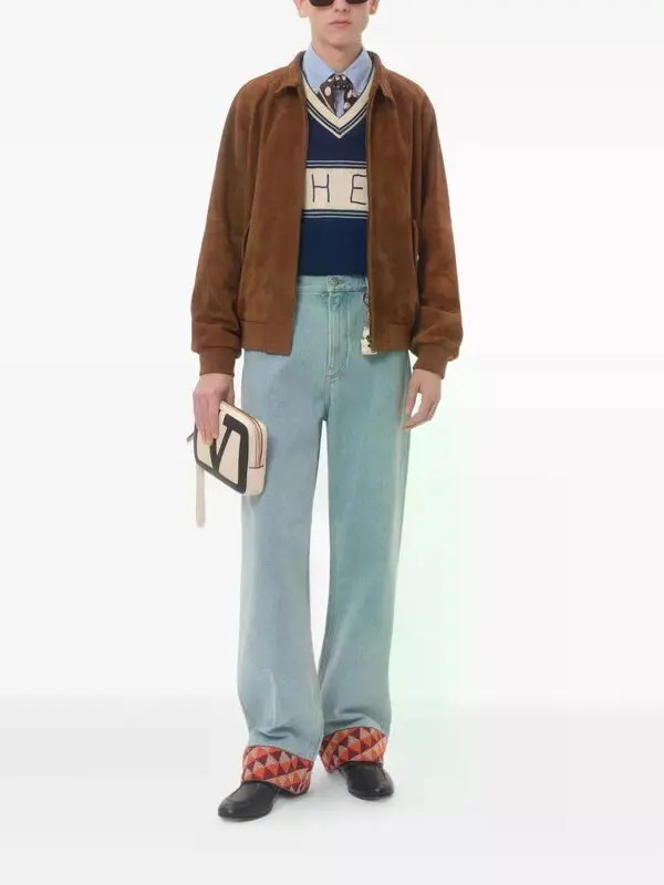 Valentino Garavani Suede Bomber Jacket With Mock Neck
