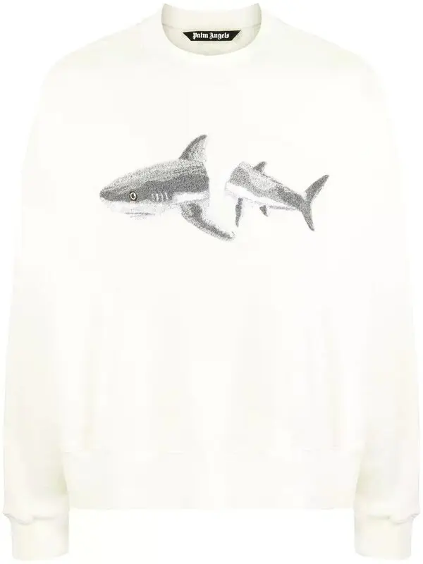 Palm Angels Shark-print Crew-neck Sweatshirt - Neutrals