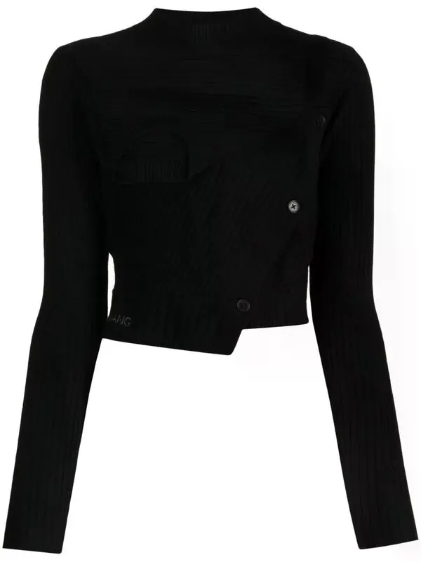 FENG CHEN WANG Asymmetric Ribbed-knit Jumper - Black