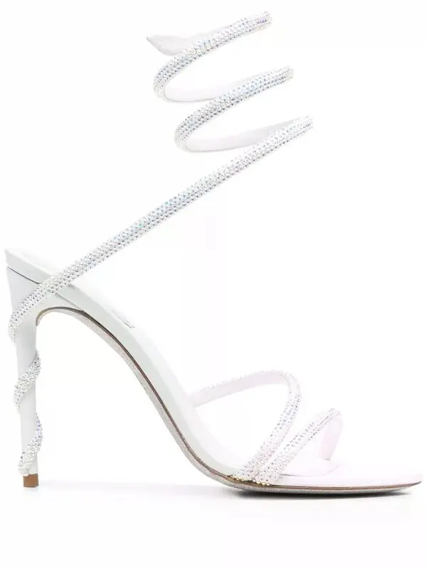 Rene Caovilla 120mm Cecile Rhinestone Sandals - White