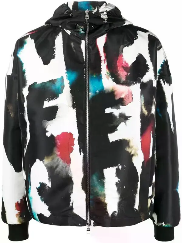 Alexander McQueen Graffiti-print Hooded Windbreaker - Black