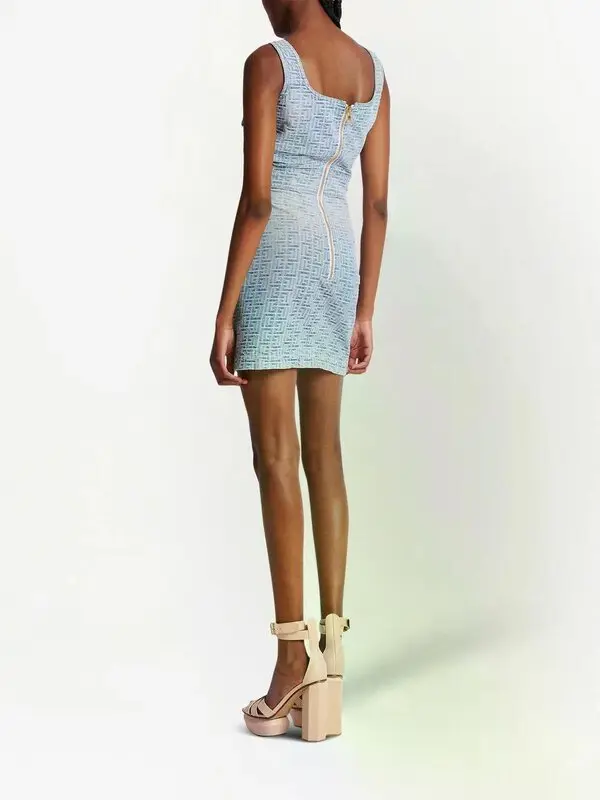 Balmain All-over Monogram Denim Dress
