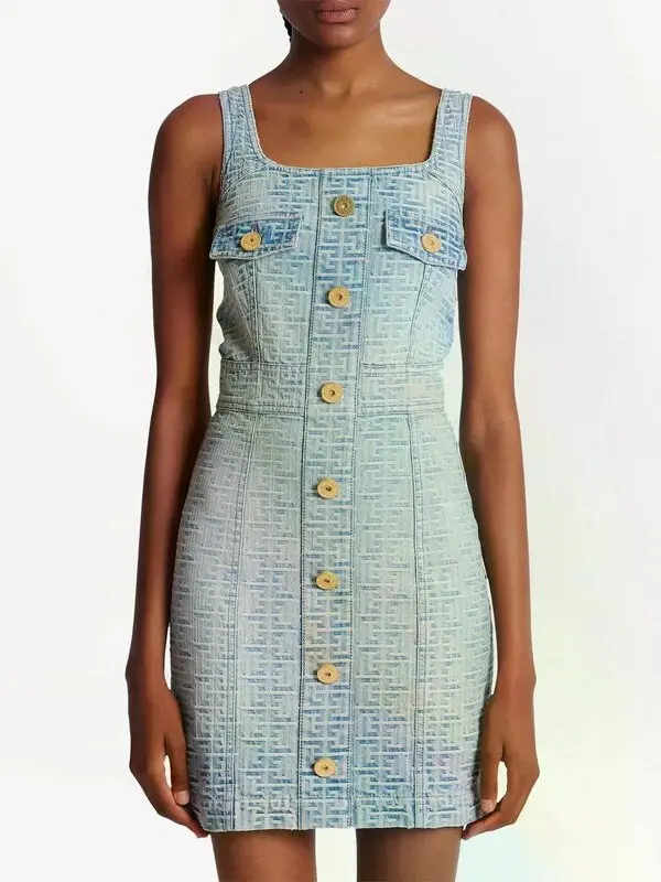 Balmain All-over Monogram Denim Dress