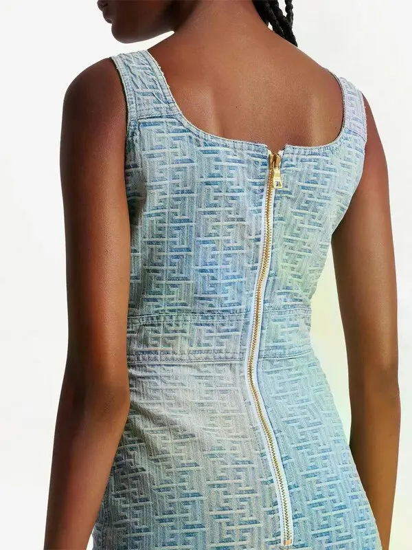Balmain All-over Monogram Denim Dress