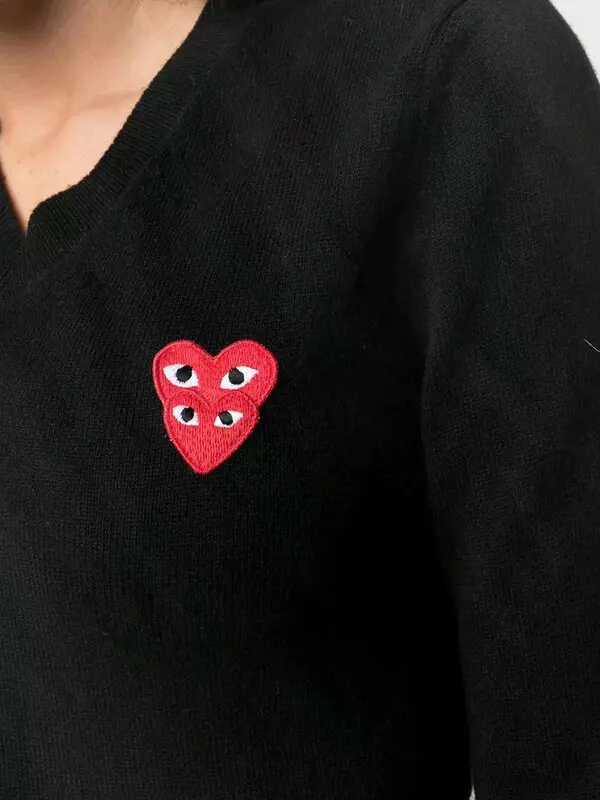 Play Comme Des Garcon V-neck Top With Embroidered Heart