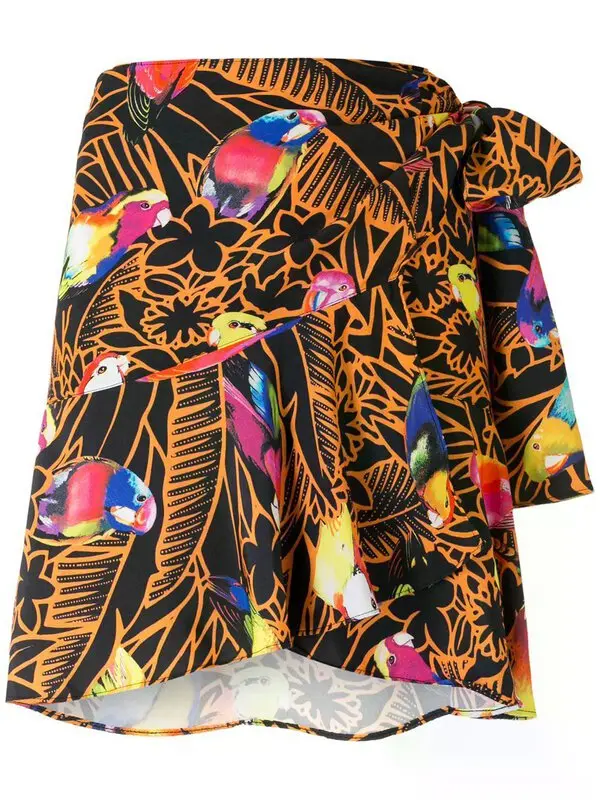 AMIR SLAMA Paneled Print Wrap Mini Skirt - Black