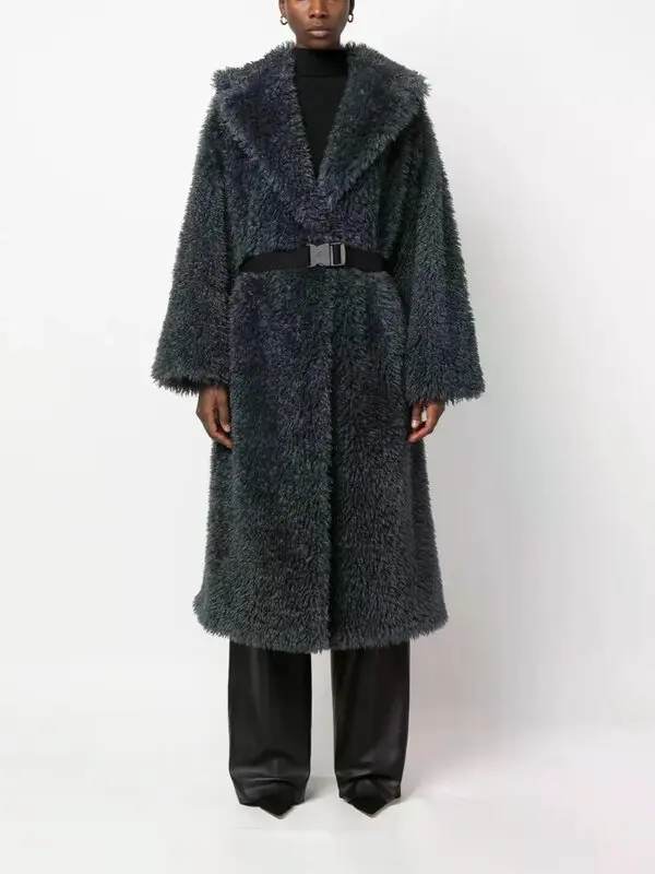 Ermanno Scervino Belted Shearling Wool Coat