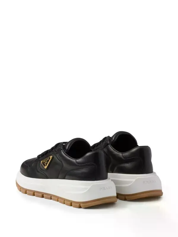 Prada Triangle-logo Leather Sneakers - Black