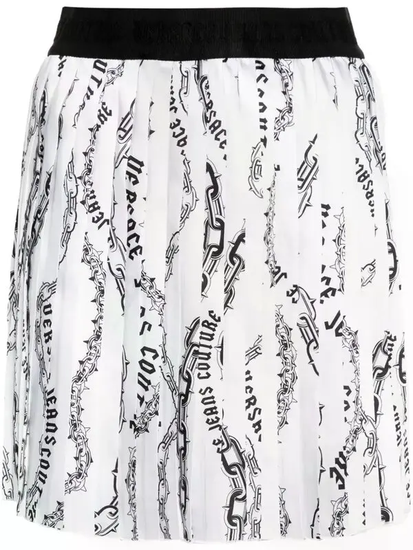 Versace Chain Couture-print Pleated Skirt - White