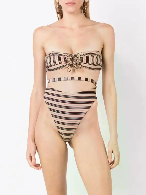 AMIR SLAMA Stripe-print Bandeau Bikini