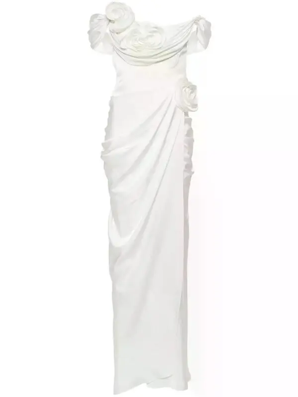 ANA RADU Floral-appliqué Draped Gown