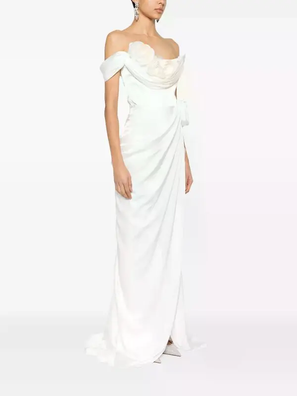 ANA RADU Floral-appliqué Draped Gown