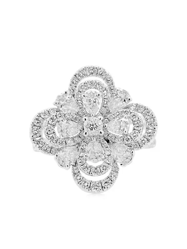HYT JEWELRY Platinum Flower Diamond Cocktail Ring - Silver