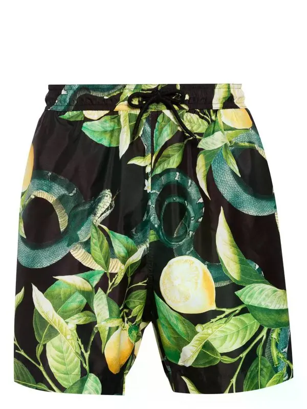 Roberto Cavalli Tiger Tooth-detailed Lemon-print Swim Shorts - Black