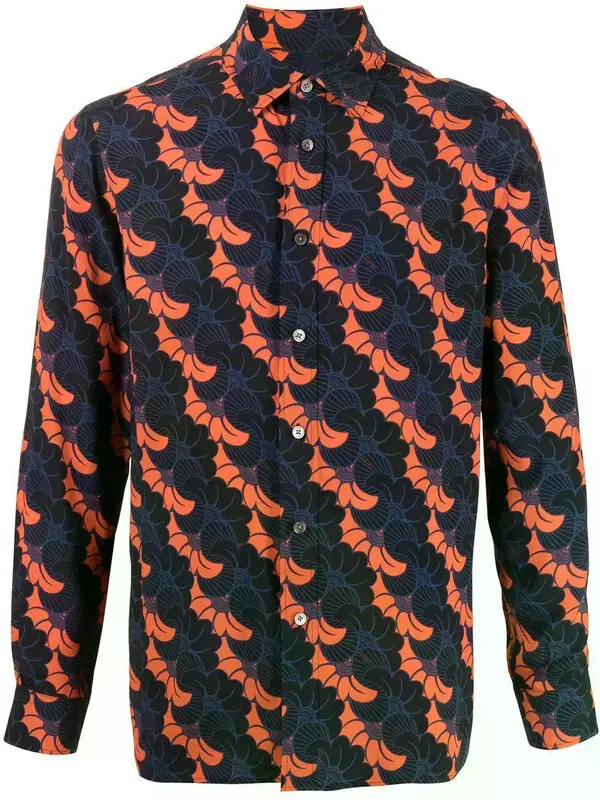 PORTS V Floral-print Long-sleeved Shirt - Blue