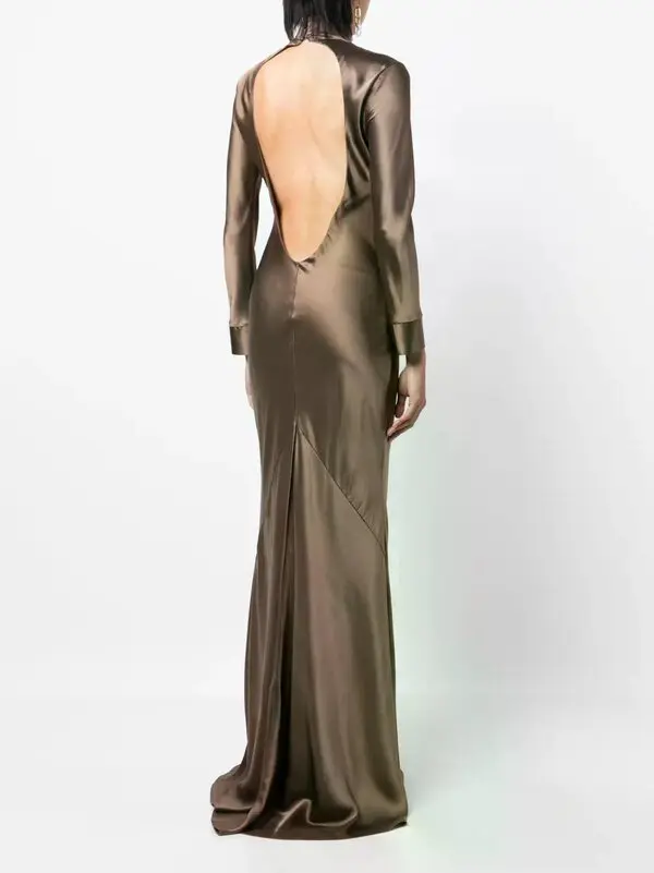 Michelle Mason Open-back Long-sleeve Gown