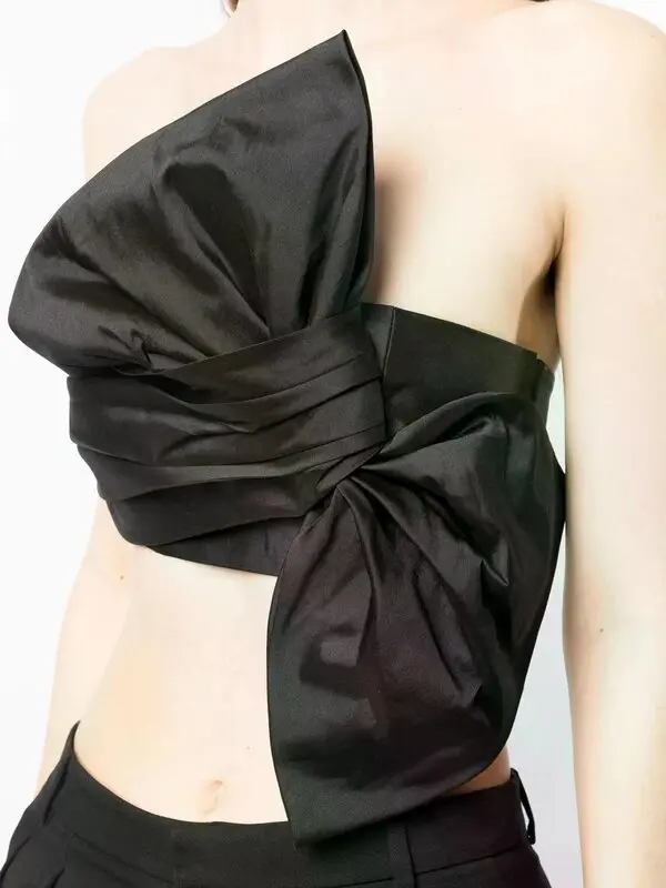 BAMBAH Cropped Bow Detail Tube Top - Black