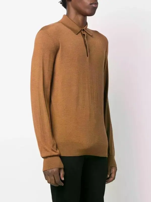 Zegna Knitted Long-sleeve Polo Shirt - Brown