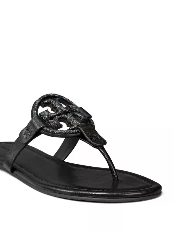 Tory Burch Miller Pavé Leather Flip-flops - Black