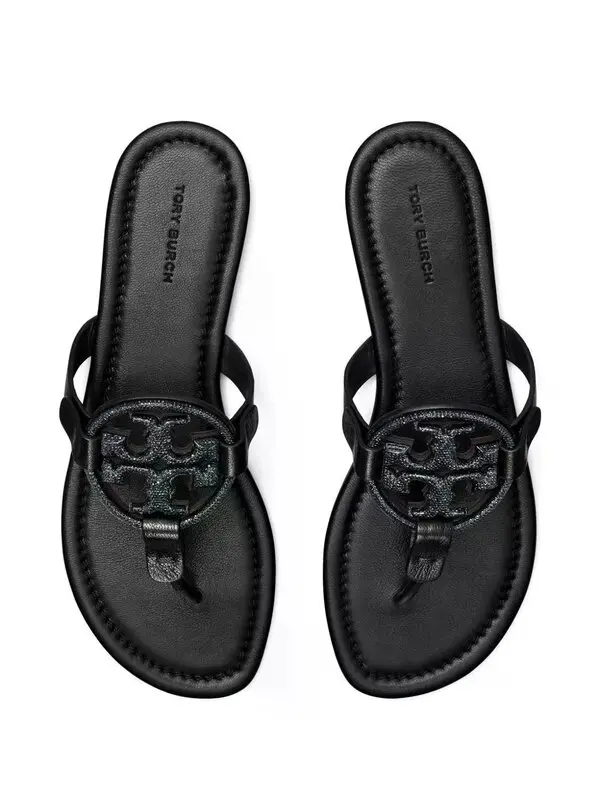 Tory Burch Miller Pavé Leather Flip-flops - Black
