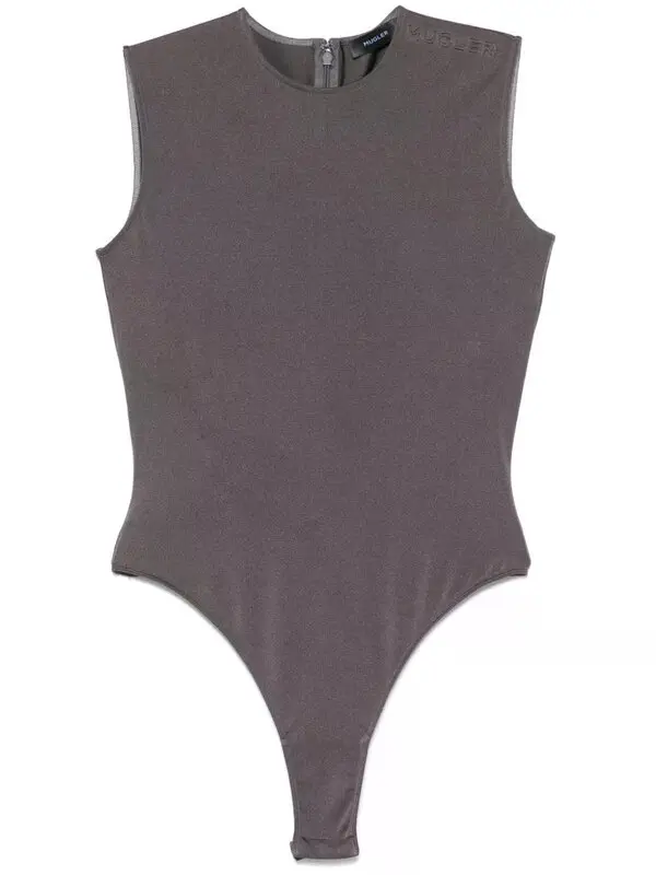 MUGLER Logo-embossed Sleeveless Bodysuit - Grey