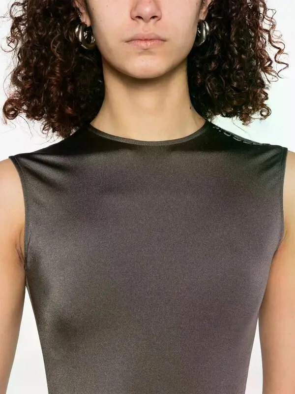 MUGLER Logo-embossed Sleeveless Bodysuit - Grey