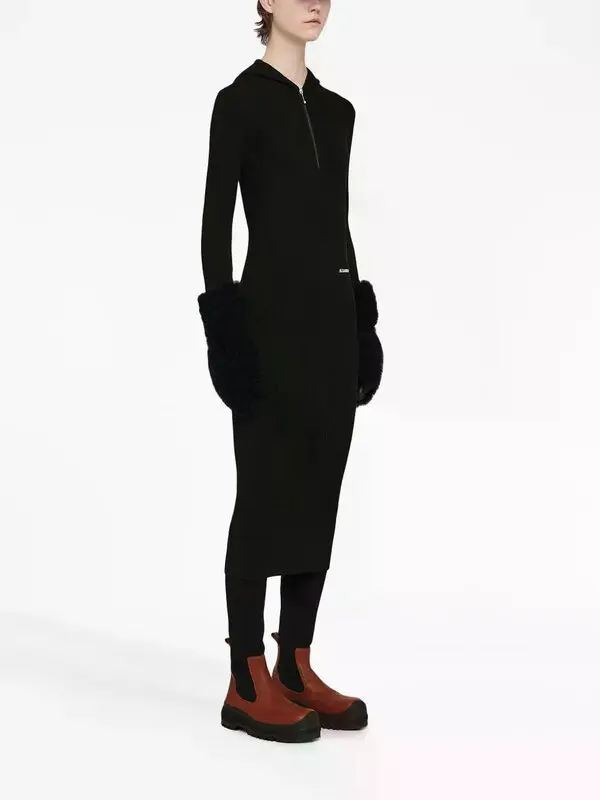 JIL SANDER Ribbed-knit Hooded Midi Dress - Black