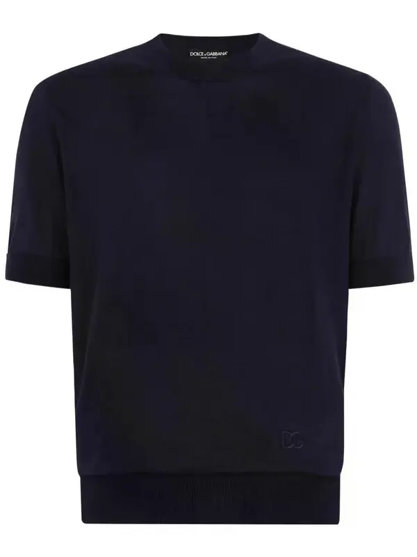 Dolce & Gabbana Logo-embroidered Silk Knitted Top - Blue
