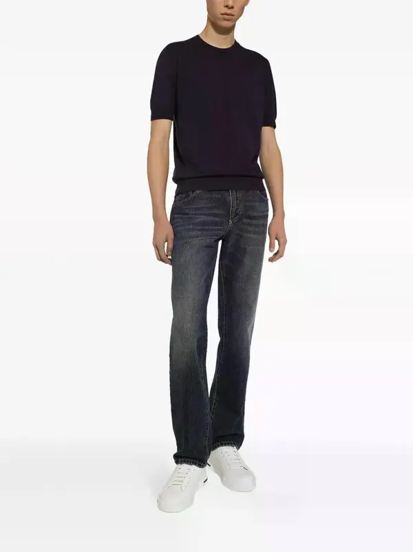 Dolce & Gabbana Logo-embroidered Silk Knitted Top - Blue