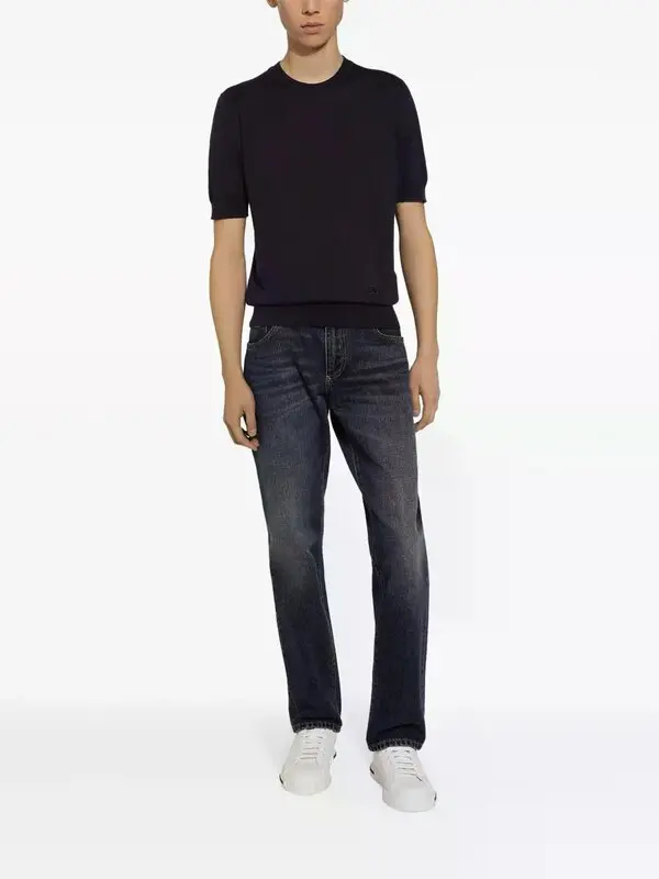Dolce & Gabbana Logo-embroidered Silk Knitted Top - Blue