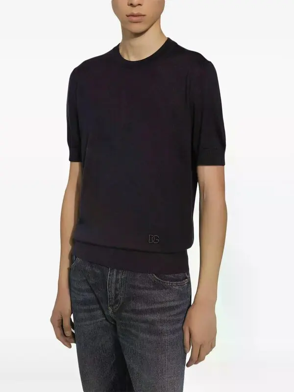 Dolce & Gabbana Logo-embroidered Silk Knitted Top - Blue