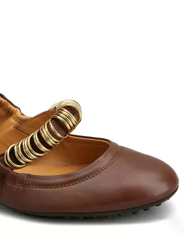 TOD'S Dee Ballerina Shoes With Ring Embellishment - Brown