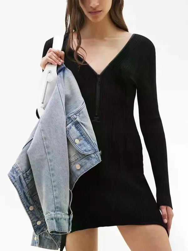 COURREGES Ribbed-knit Zip-up Dress