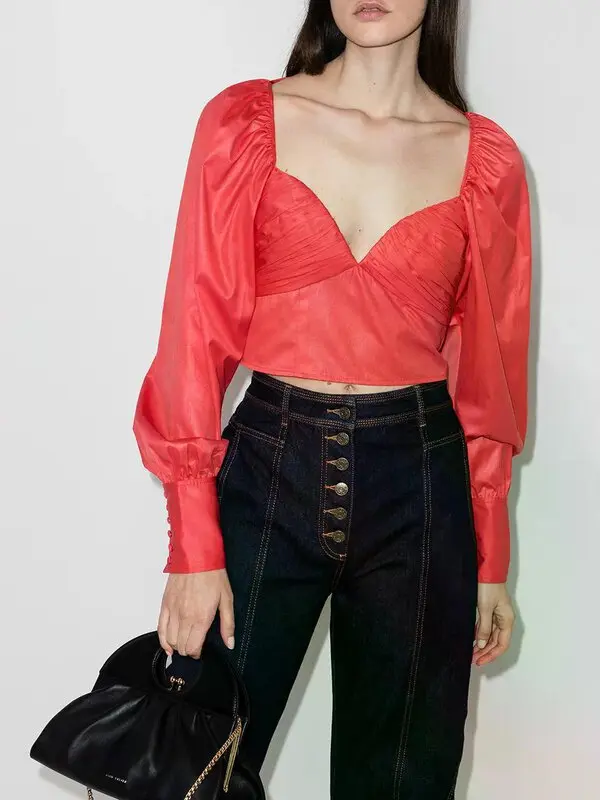ROTATE BY BIRGER CHRISTENSEN Deep V-neck Ruched Blouse