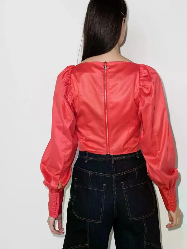 ROTATE BY BIRGER CHRISTENSEN Deep V-neck Ruched Blouse