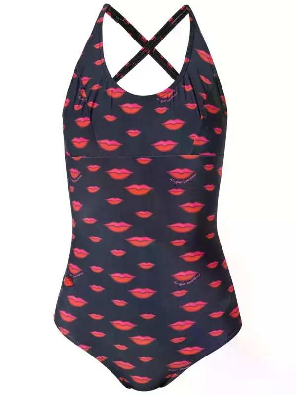 AMIR SLAMA Lip-print Cut-out Swimsuit - Black