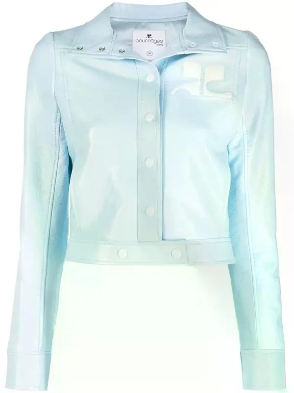 COURREGES Appliqué-logo Cropped Vinyl Jacket - Blue