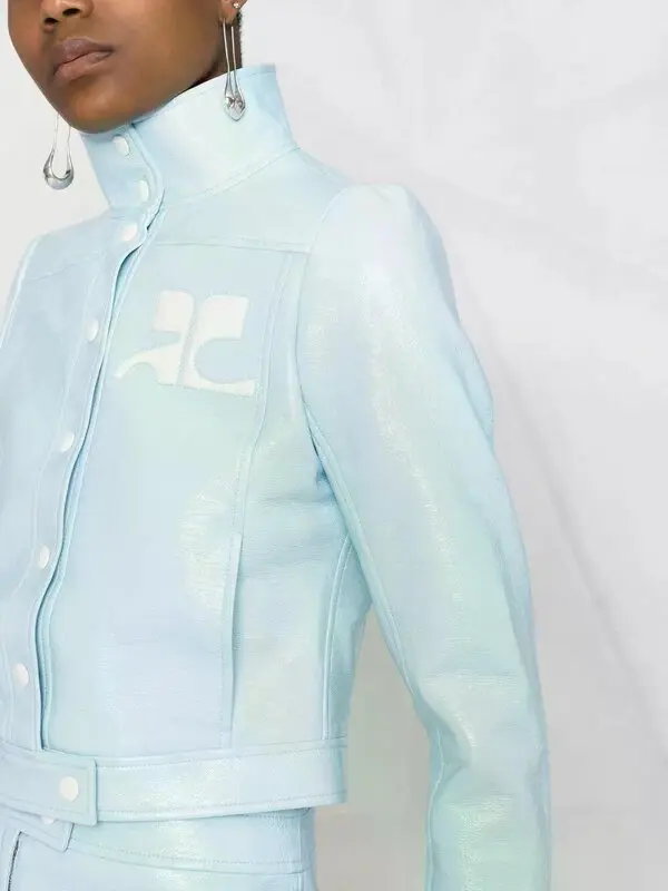 COURREGES Appliqué-logo Cropped Vinyl Jacket - Blue