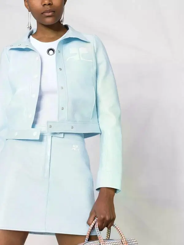COURREGES Appliqué-logo Cropped Vinyl Jacket - Blue