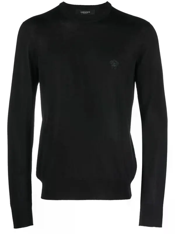 Versace Embroidered Medusa Wool-blend Jumper - Black