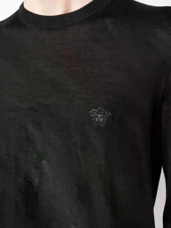 Versace Embroidered Medusa Wool-blend Jumper - Black