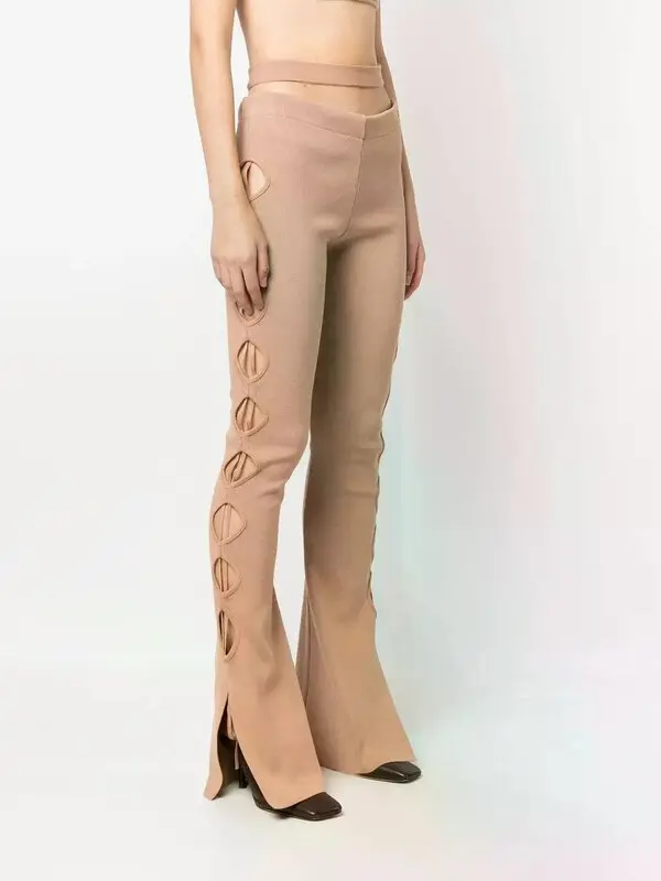 ANDREĀDAMO Cut-out Detail Knitted Flare Pants - Neutrals