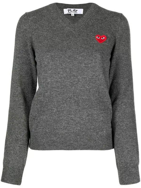 Play Comme Des Garcon Embroidered Motif V-neck Jumper