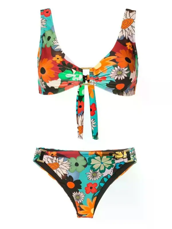 AMIR SLAMA Floral-print Tie-fastened Bikini - Multicolour