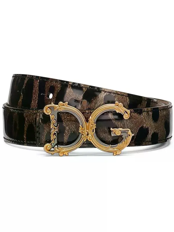 Dolce & Gabbana Dg-buckle Leopard-print Belt - Brown