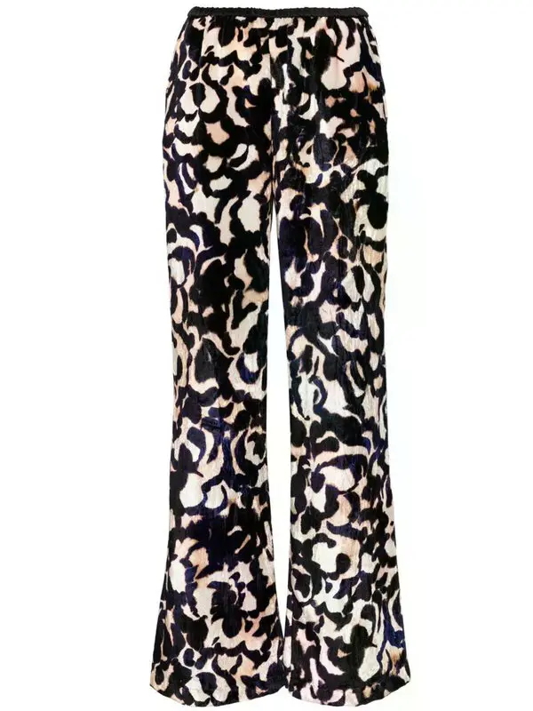 FORTE_FORTE Abstract-print Crushed-velvet Trousers - Blue