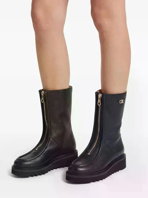 FERRAGAMO 50mm Zip-front Leather Boots - Black