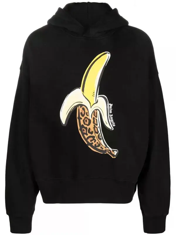 Palm Angels Banana-print Cotton Hoodie - Black
