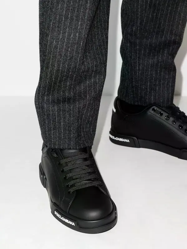 Dolce & Gabbana Portofino Logo-detail Leather Sneakers - Black